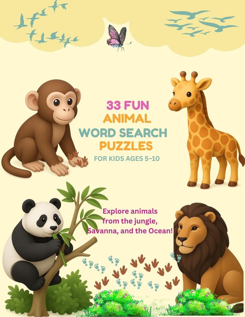 Animal Word Search Puzzles for Kids, Printable Fun Activity, Homeschool ...
