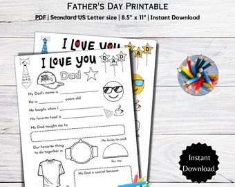 All About My Dad Activity Page Fathers Day Questionnaire, Printable ...