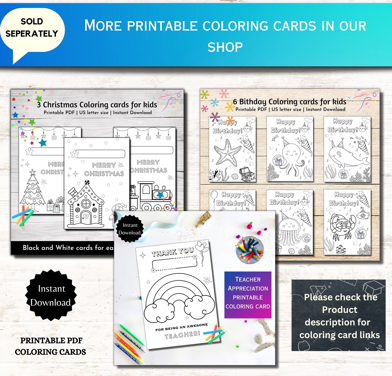Happy Birthday Coloring Cards, 6 Fruits and Vegetable Coloring Cards ...