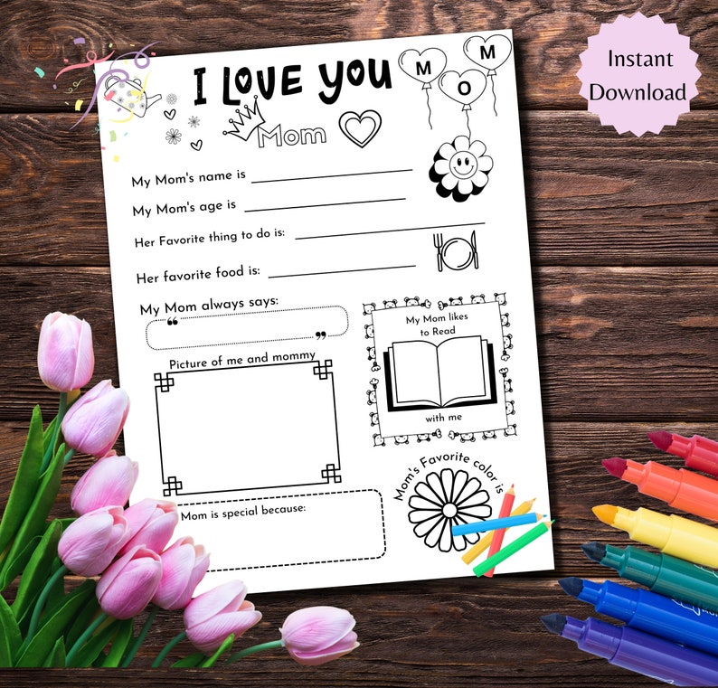 Mothers Day Activity for Kids, All About Mom Printable, Mothers Day ...