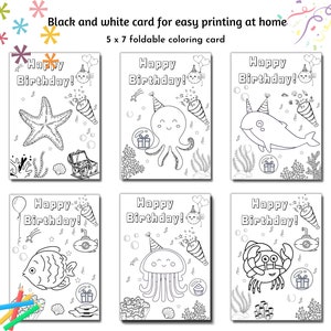 Printable Happy Birthday Coloring Cards, 6 Birthday Cards, Kids ...