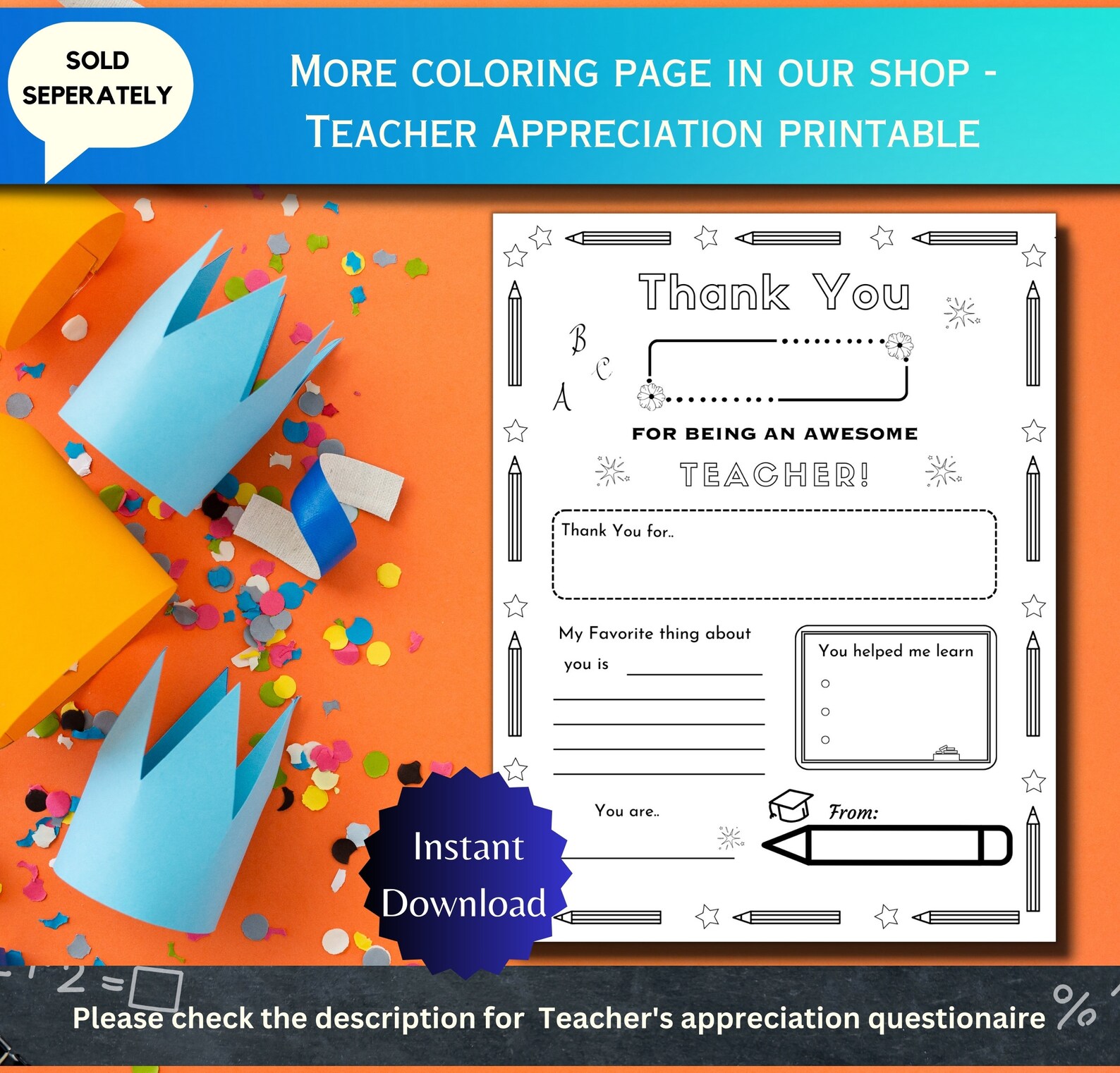 Teacher Appreciation Coloring Card, Rainbow Printable (PDF) - Etsy