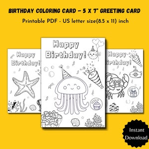 Printable Happy Birthday Coloring Cards, 6 Birthday Cards, Kids ...