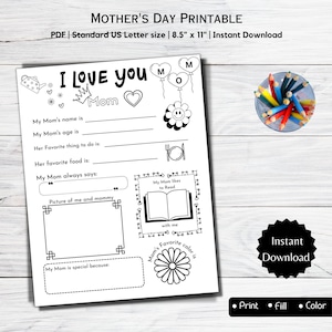 Mothers Day Activity for Kids, All About Mom Printable, Mothers Day ...