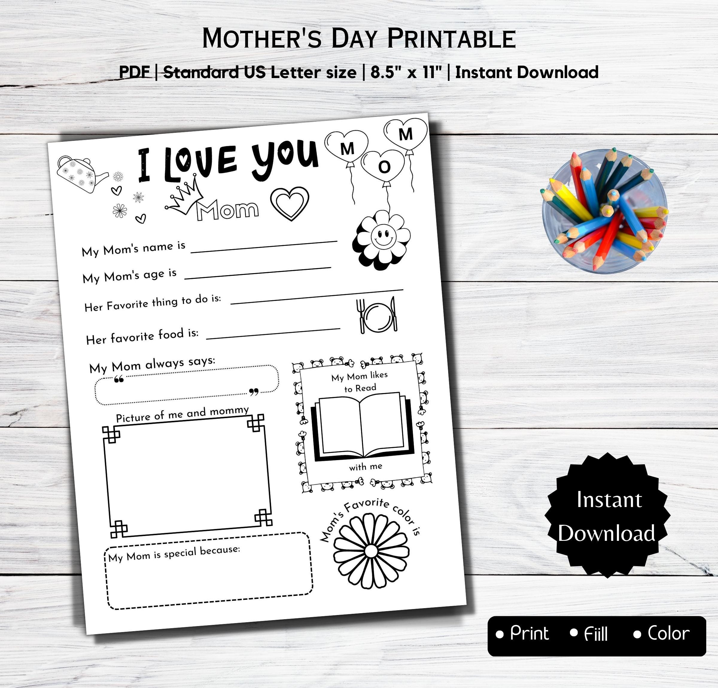 Mothers Day Activity for Kids, All About Mom Printable, Mothers Day ...