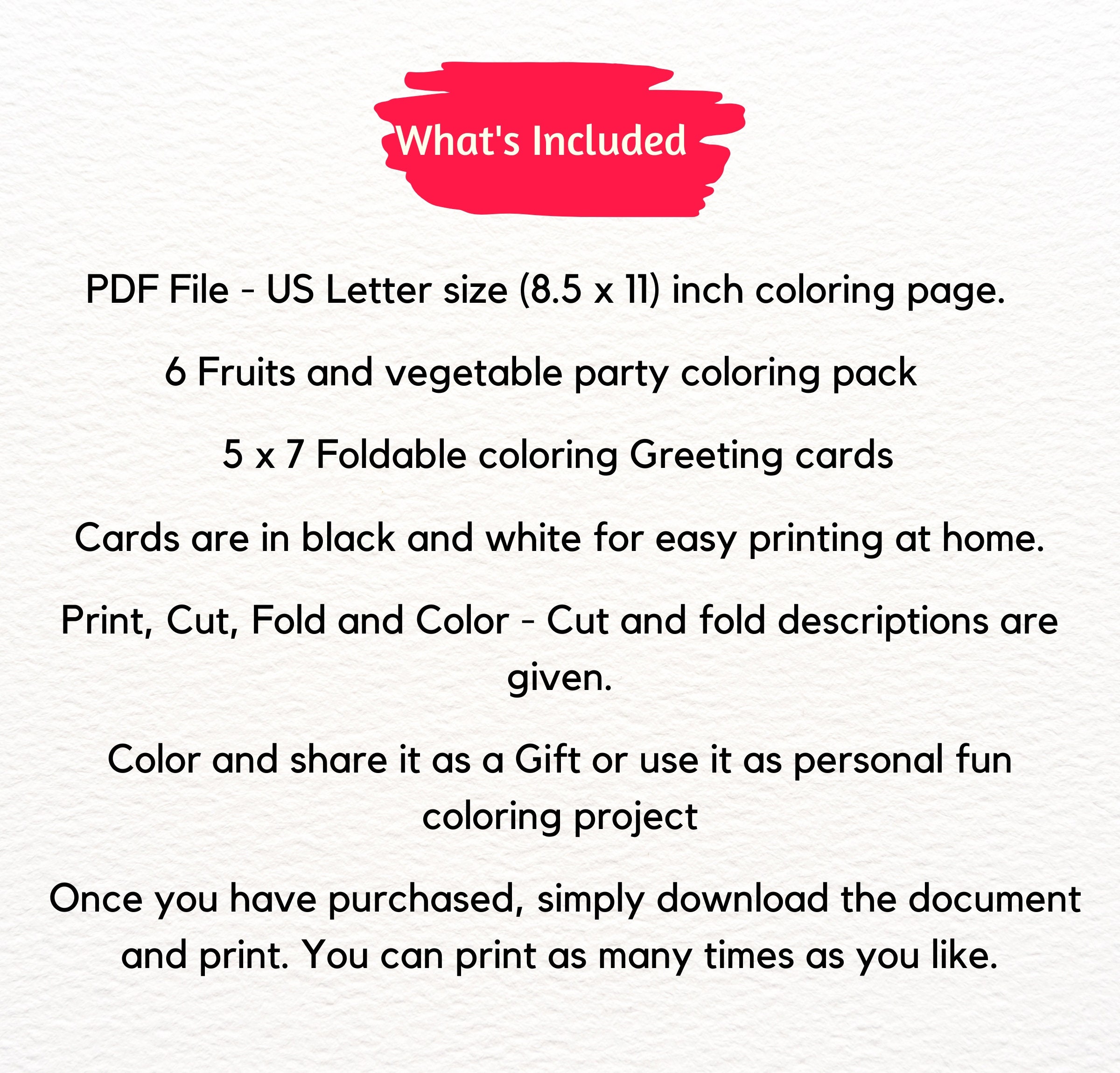 Happy Birthday Coloring Cards, 6 Fruits and Vegetable Coloring Cards ...