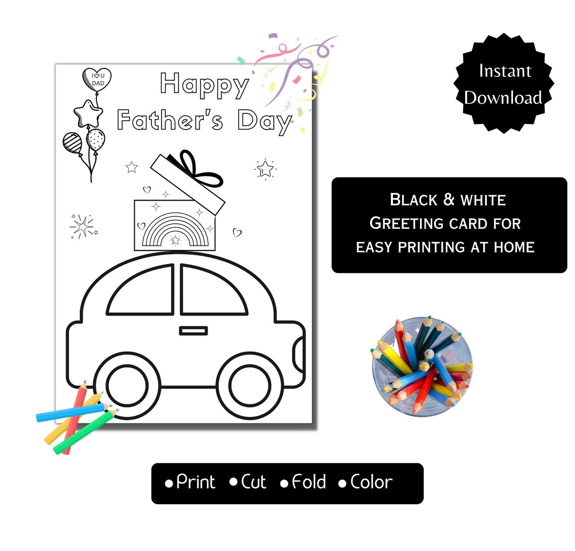 Happy Fathers Day Printable Coloring Card, Printable Father's Day ...