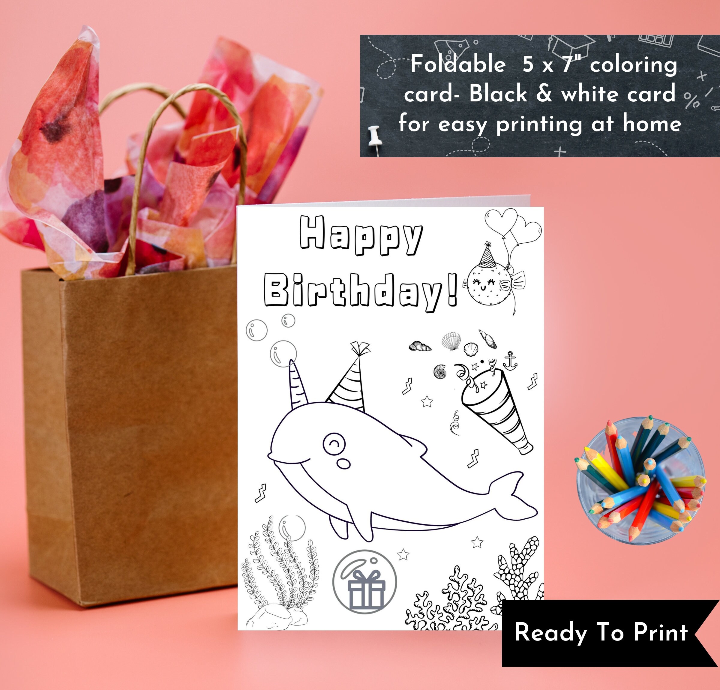 Printable Happy Birthday Coloring Cards, 6 Birthday Cards, Kids ...