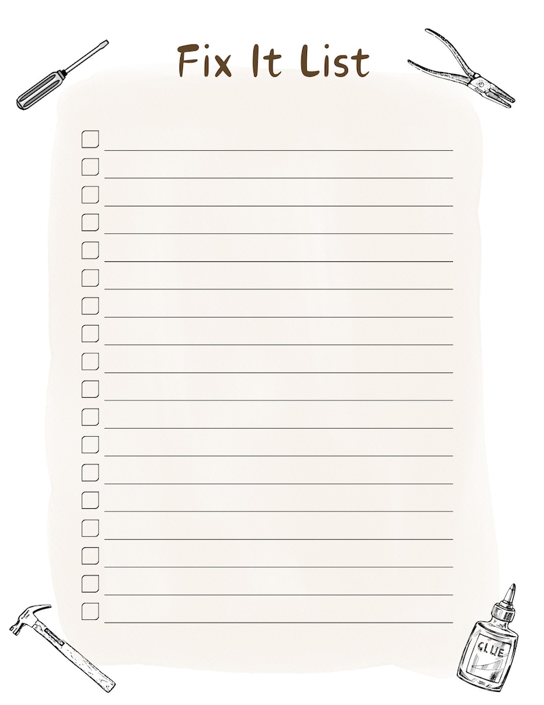 Fix It Repair List Printable Pdf Template - Etsy