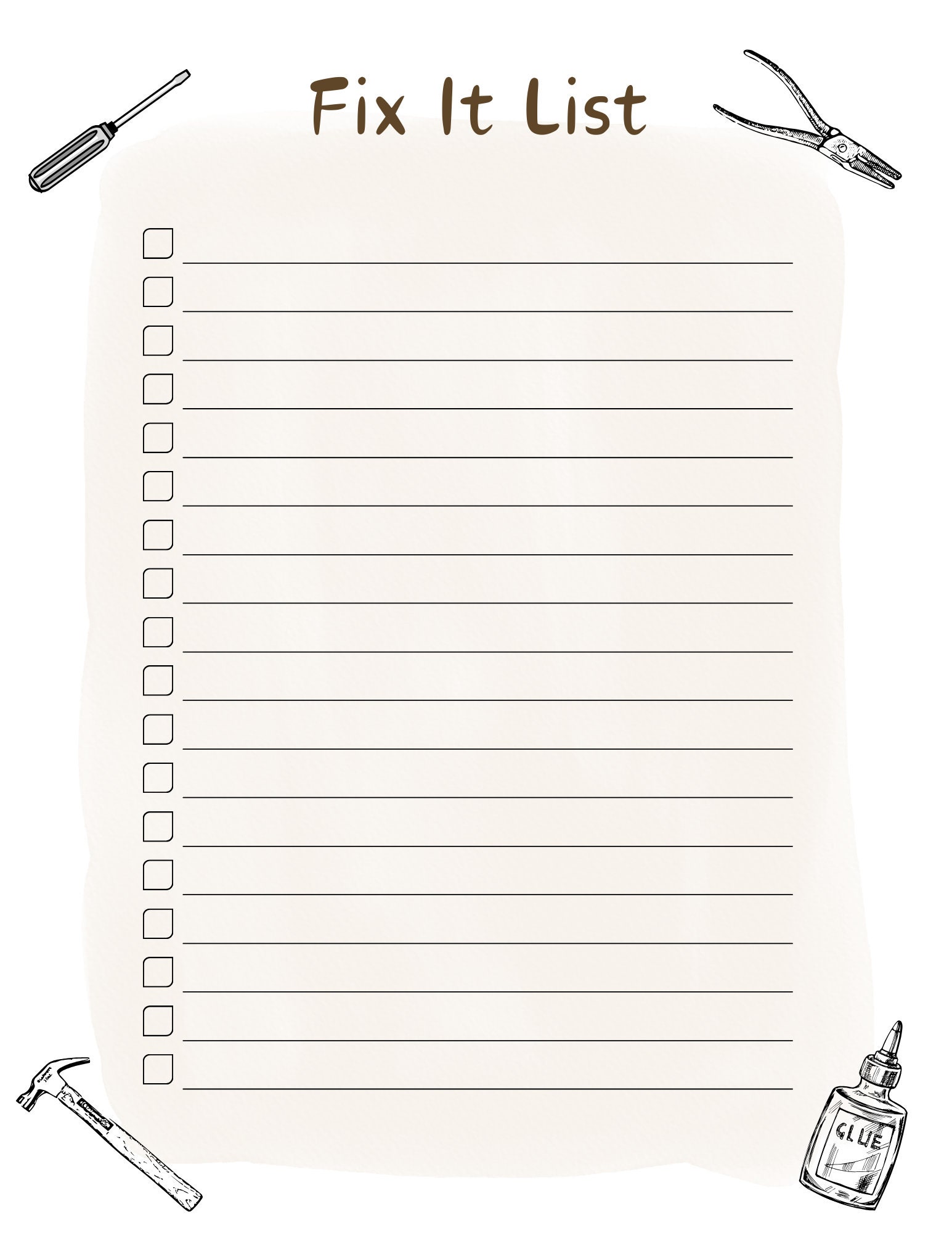 Fix It Repair List Printable Pdf Template - Etsy