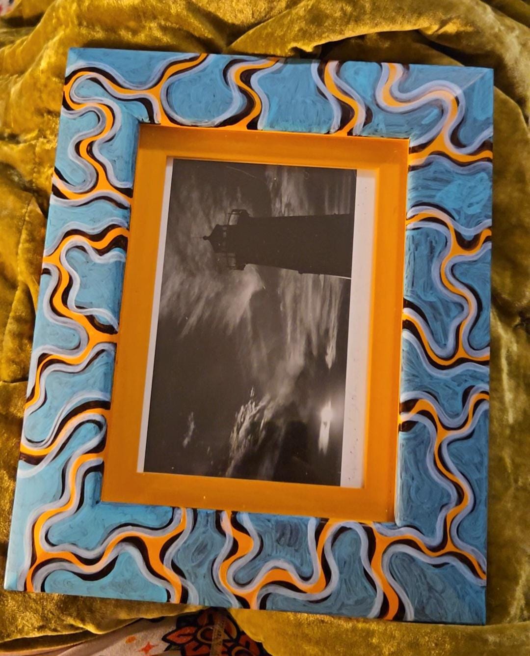 Colorful Picture Frame, Upcycled Art, Orange Black Blue White, 5×7 ...