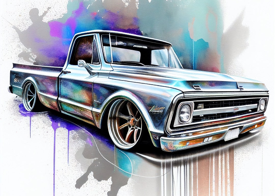 1968 Chevy C10 Watercolor PNG and SVG, Gift for Dad, Downloadable, Wall ...