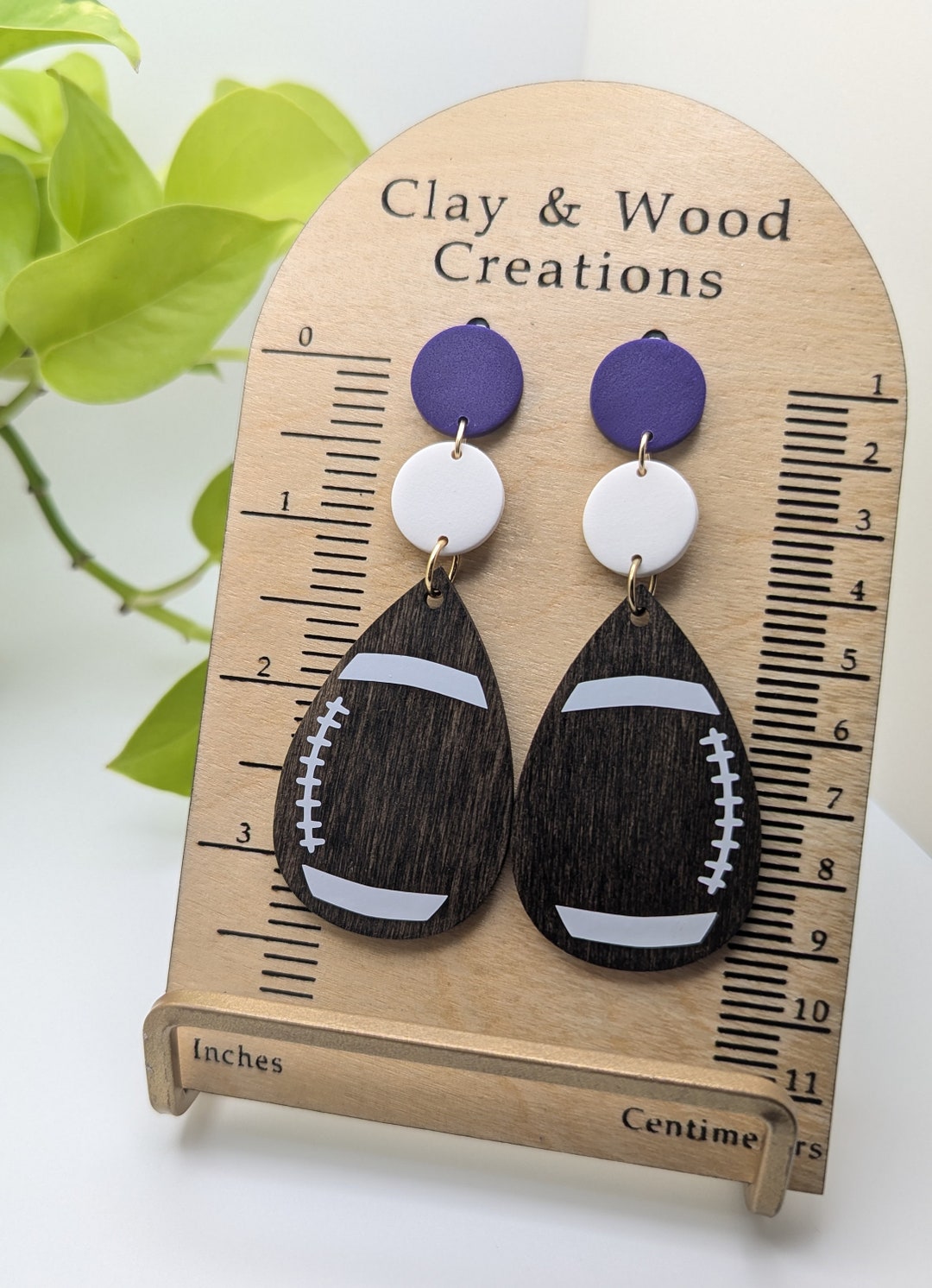 Customizable Wooden & Clay Football Earrings Personalized School Colors ...