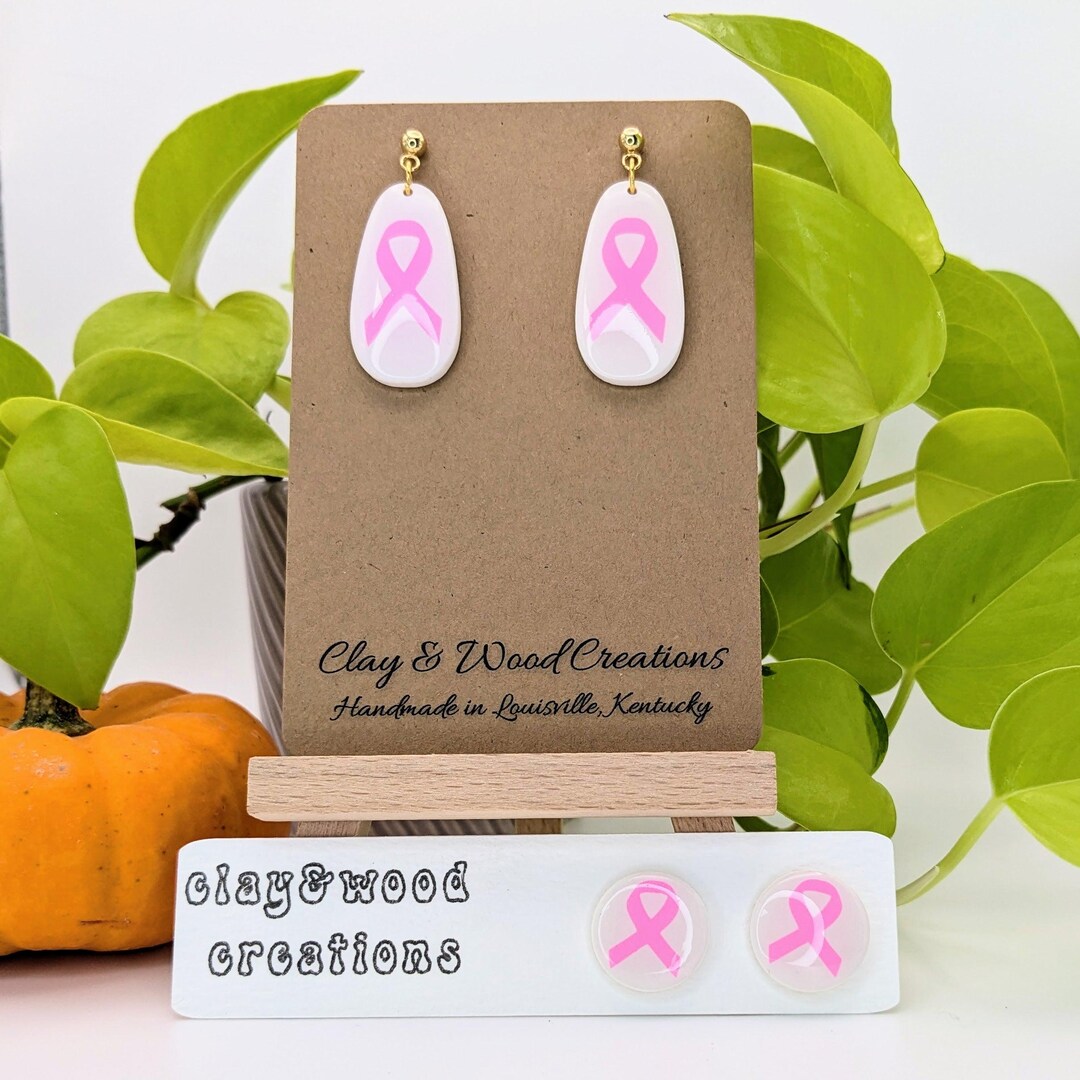 Pink Ribbon Earrings for Breast Cancer Awareness - Etsy
