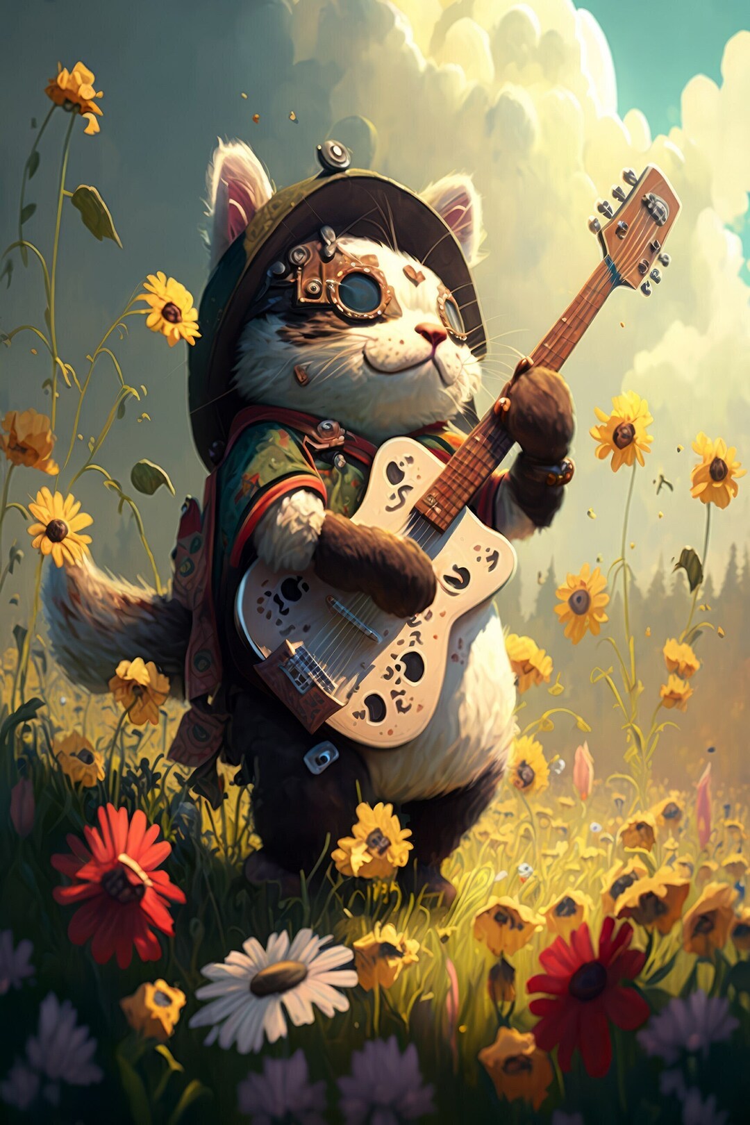 Adorable Animals Playing Music Guitar Downloadable Prints Posters