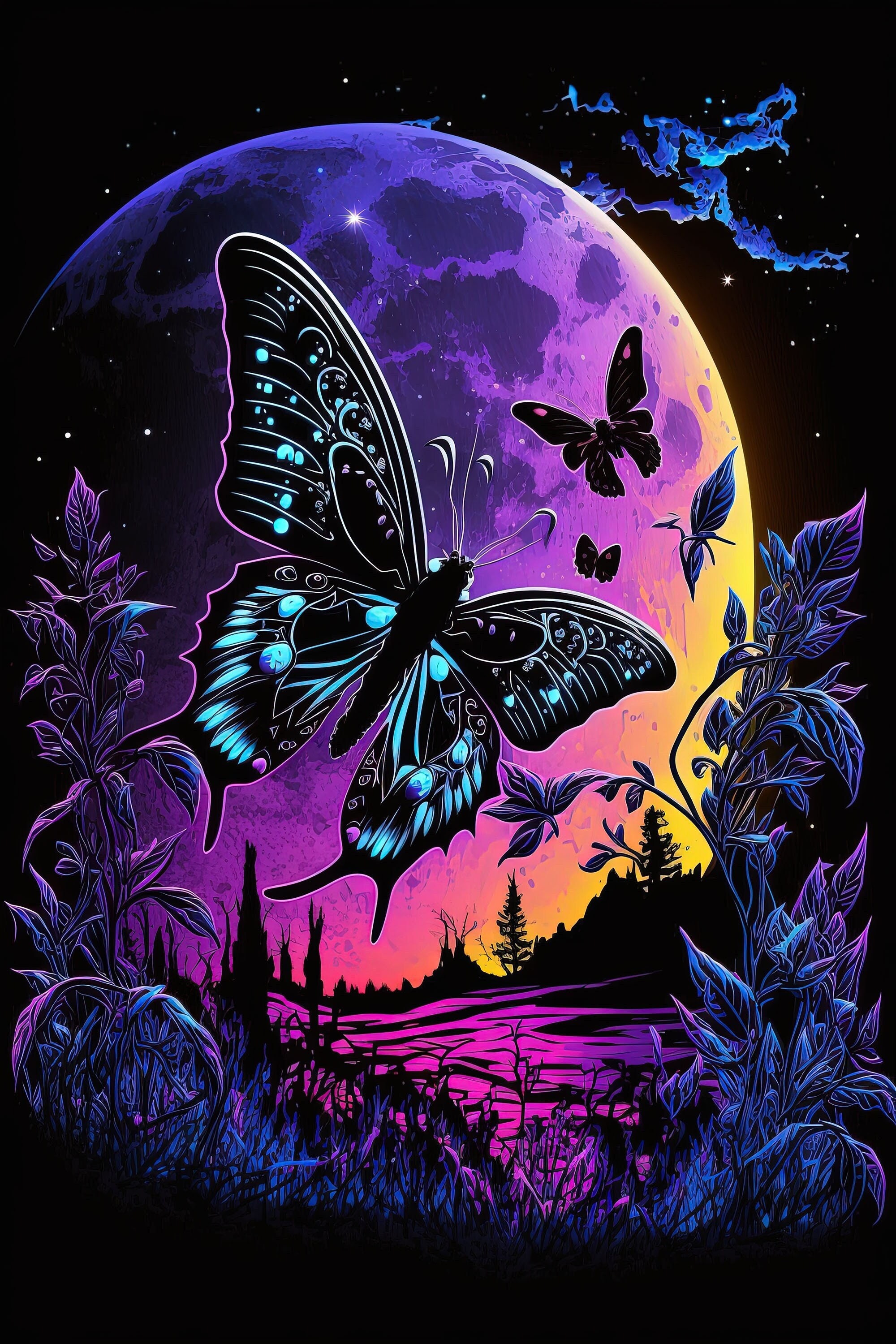 Butterflies - Black Light Poster - Digital Download - Print Options ...