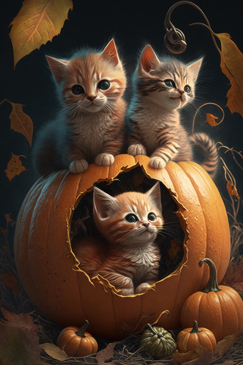 Cats in Pumpkin Download Print for Picture, Wall Art or Poster! - Etsy