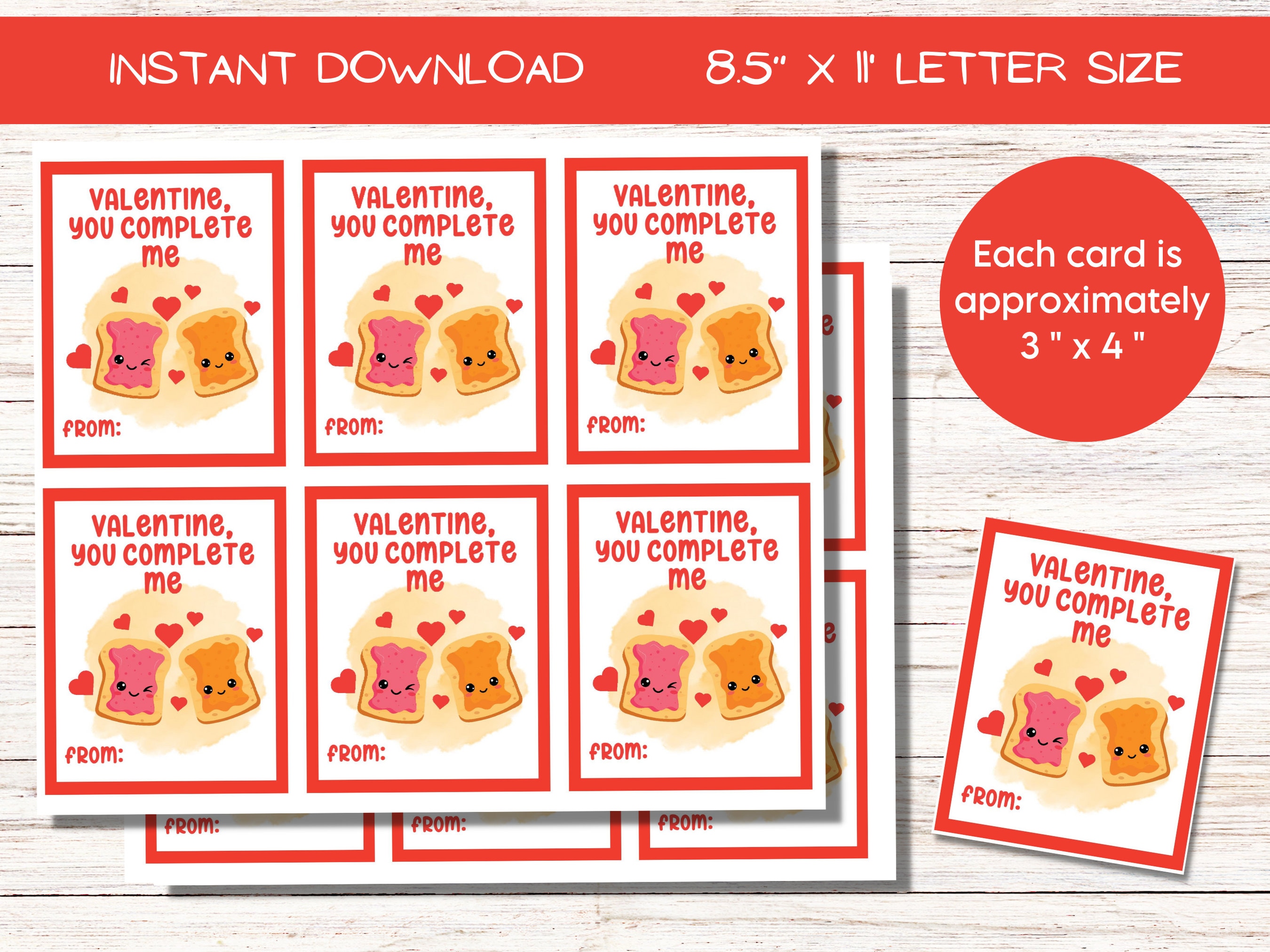 Printable Valentine Cards for Kids, Digital Valentine Cards, Cute Food ...