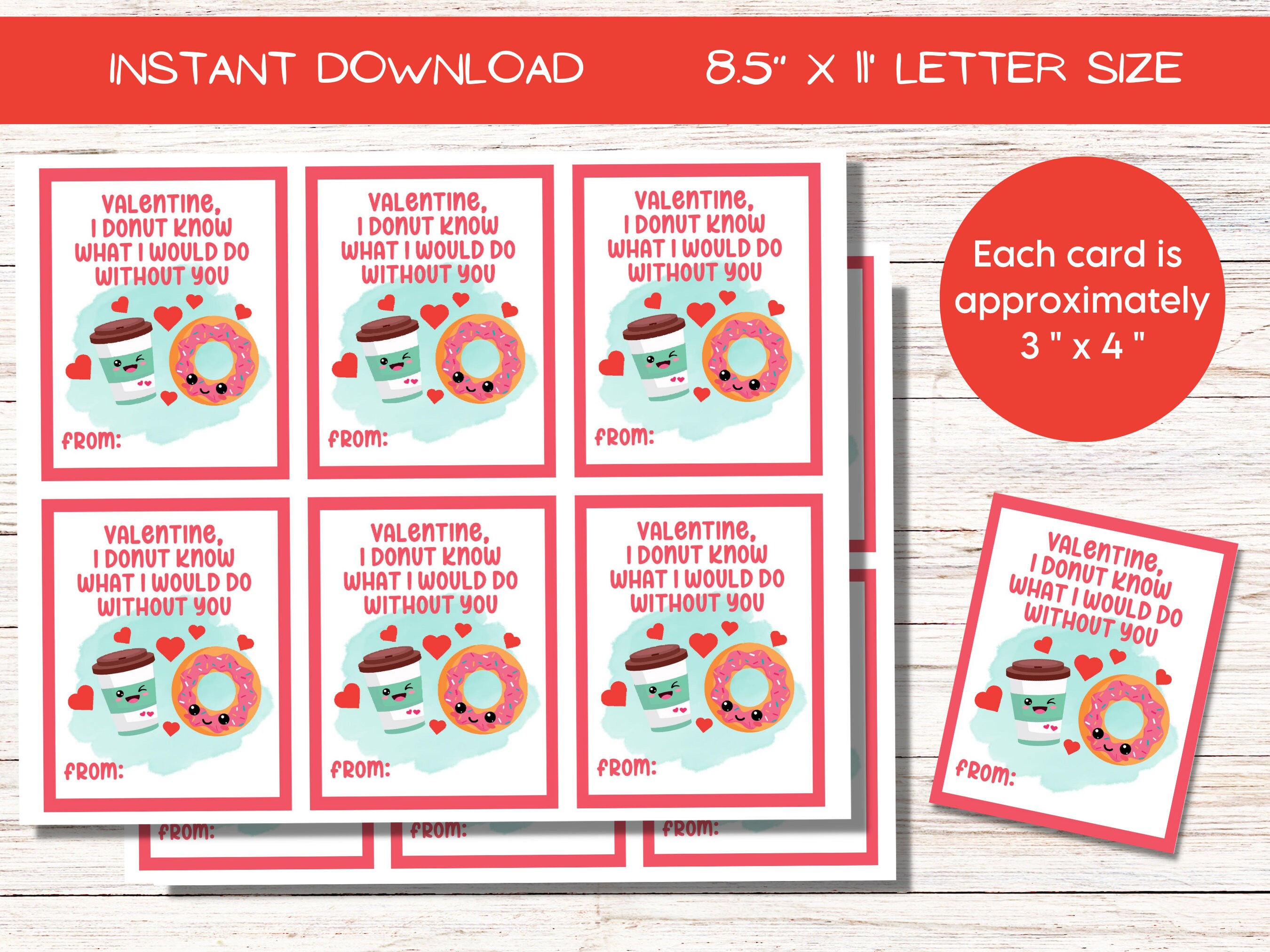 Printable Valentine Cards for Kids, Digital Valentine Cards, Cute Food ...