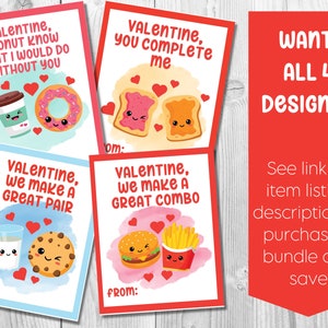 Printable Valentine Cards for Kids, Digital Valentine Cards, Cute Food ...