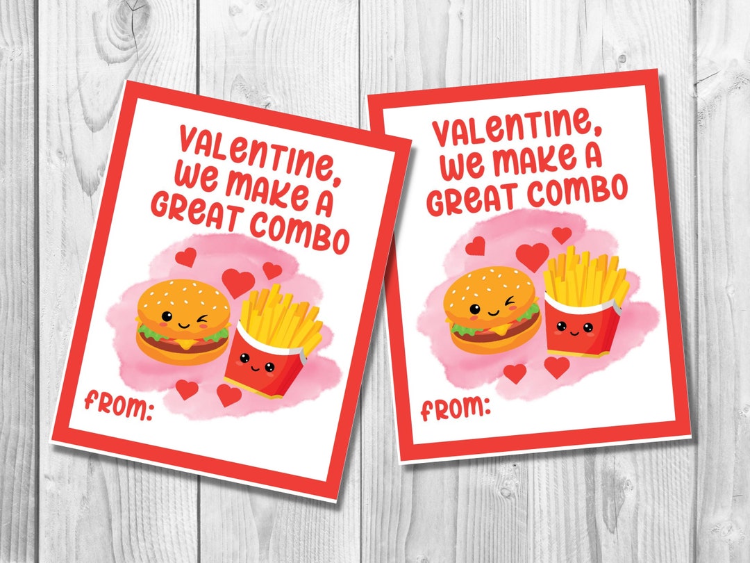 Printable Valentine Cards for Kids, Digital Valentine Cards, Cute Food ...