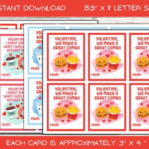 Printable Valentine Cards for Kids, Digital Valentine Cards, Cute Food ...