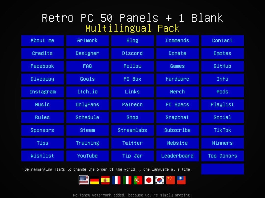 501 Retro PC Twitch Panels Multilingual Stream Panel 10 - Etsy