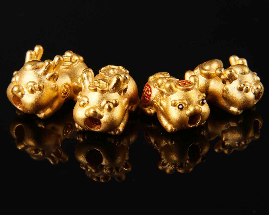 Baby Pixiu Charms Beads 24K Gold Mini Fengshui Lucky Wealth Piyao Beads ...