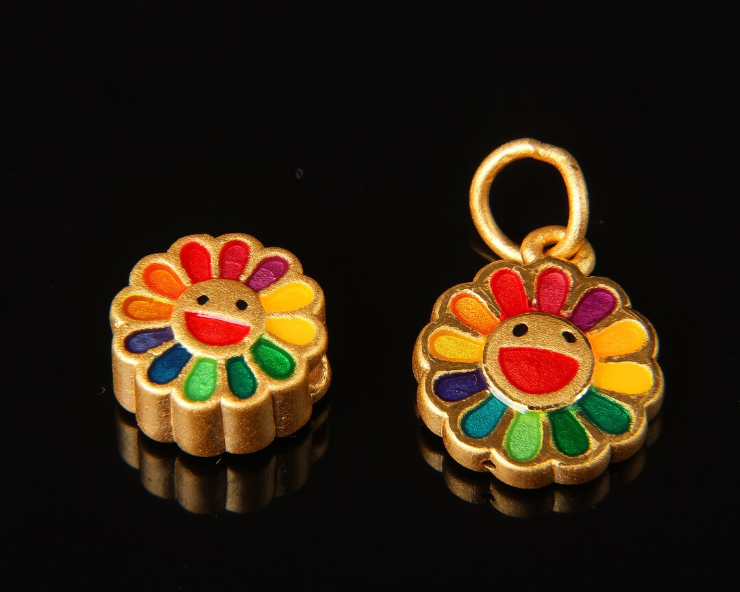 Sunflower Charms 24K Gold Smiley Beads for Bracelets Necklace Pendant ...