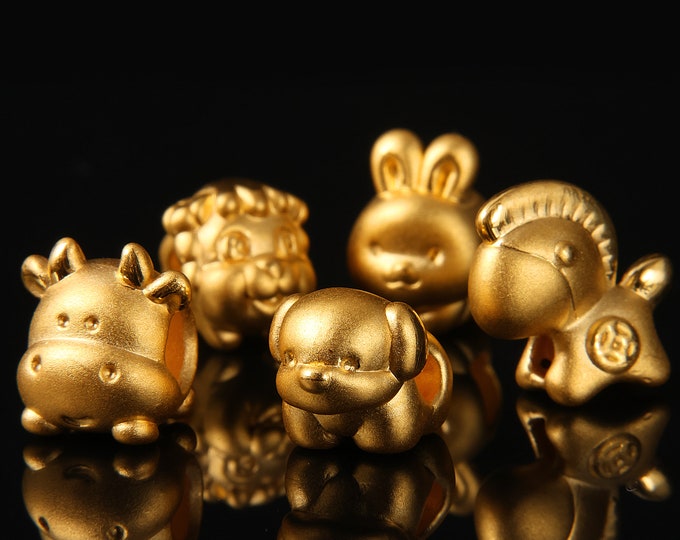 Vintage Pure 24K 9999 Gold Dragon Turtle Charm Bead Pendant Make for ...