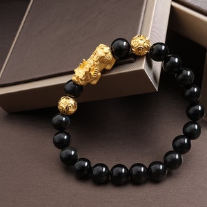 Beaded Piyao Bracelets 24K 999 Gold, Golden Wealthy Pixiu Pattern With ...