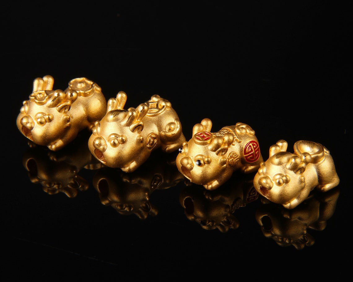 24K Gold Pixiu Charms Beads Fengshui Lucky Wealth Piyao Beads - Etsy