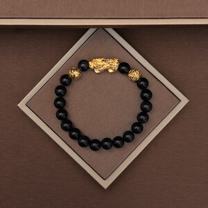 Beaded Piyao Bracelets 24K 999 Gold, Golden Wealthy Pixiu Pattern With ...