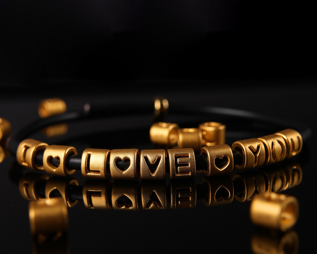 24K Gold ABC Name Initials Letter Beads Charms Hollow Heart Alphabet ...