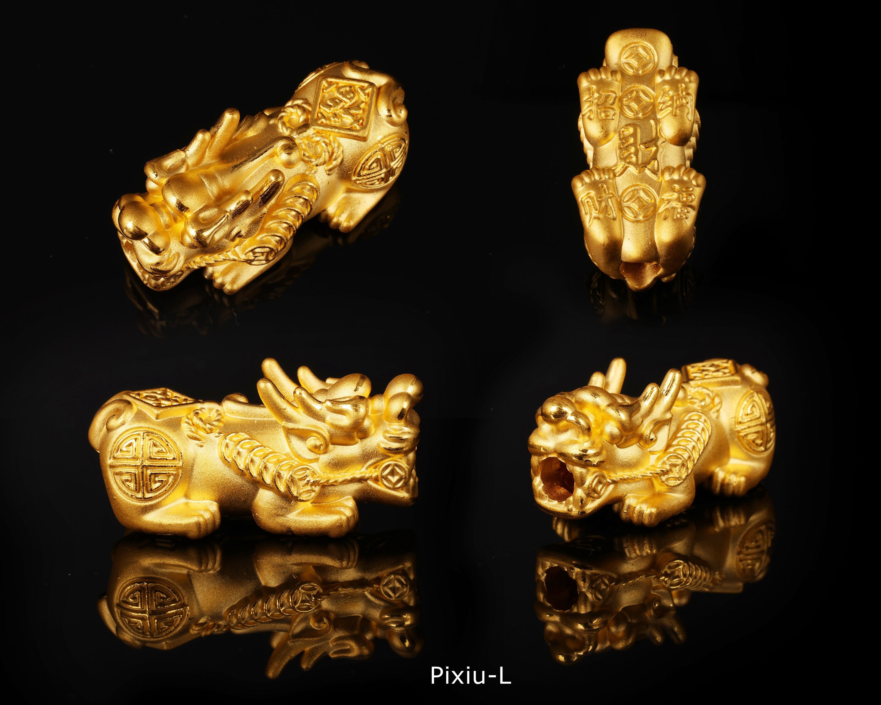 24K Gold Pixiu Charms Beads Fengshui Lucky Wealth Piyao Beads for ...