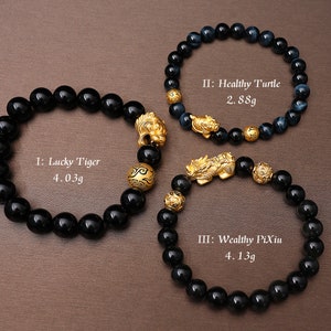 Beaded Piyao Bracelets 24K 999 Gold, Golden Wealthy Pixiu Pattern With ...