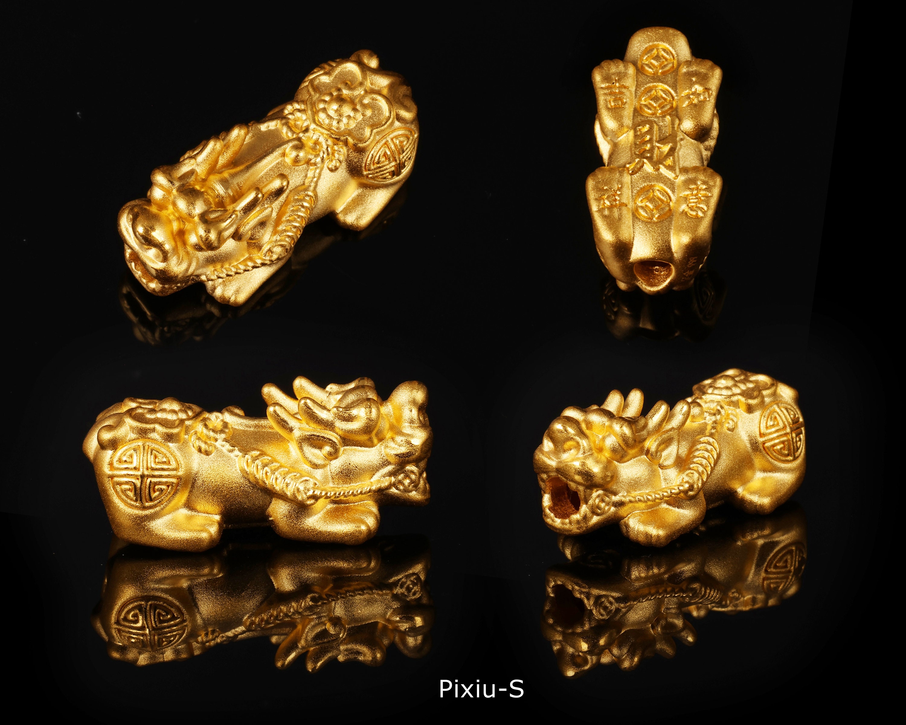 24K Gold Pixiu Charms Beads Fengshui Lucky Wealth Piyao Beads for ...