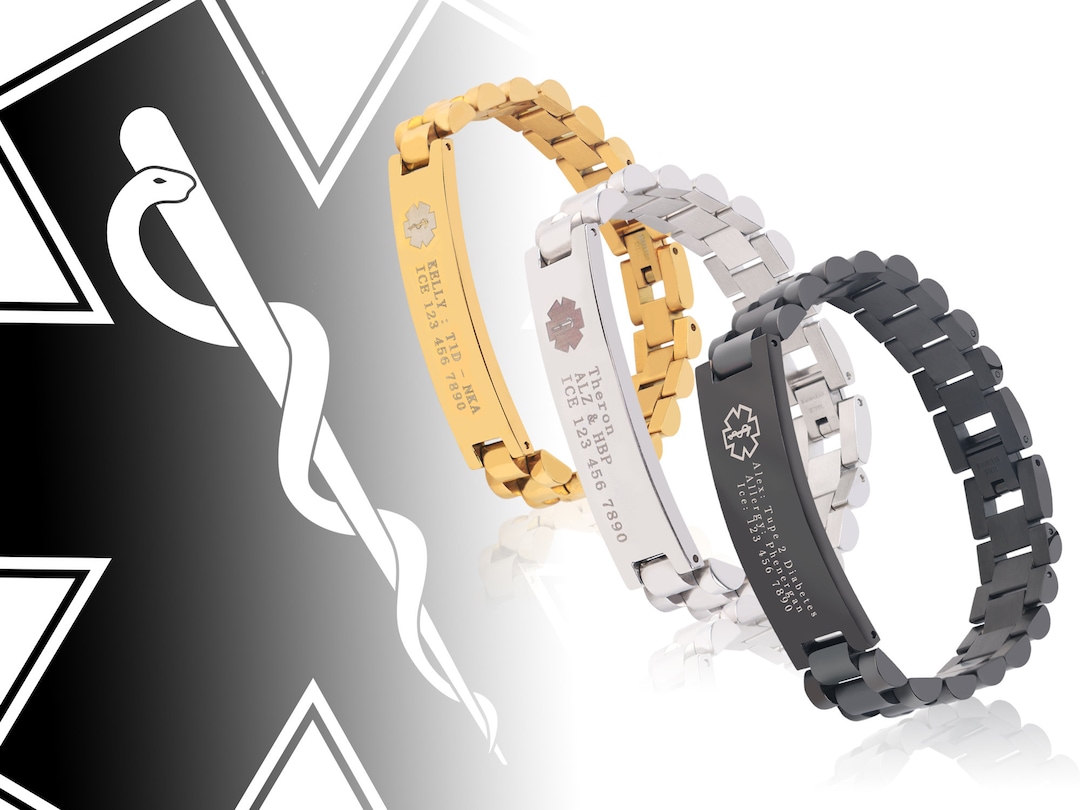 Personalized Unisex Medical ID Bracelet, Waterproof, Custom Medical ...