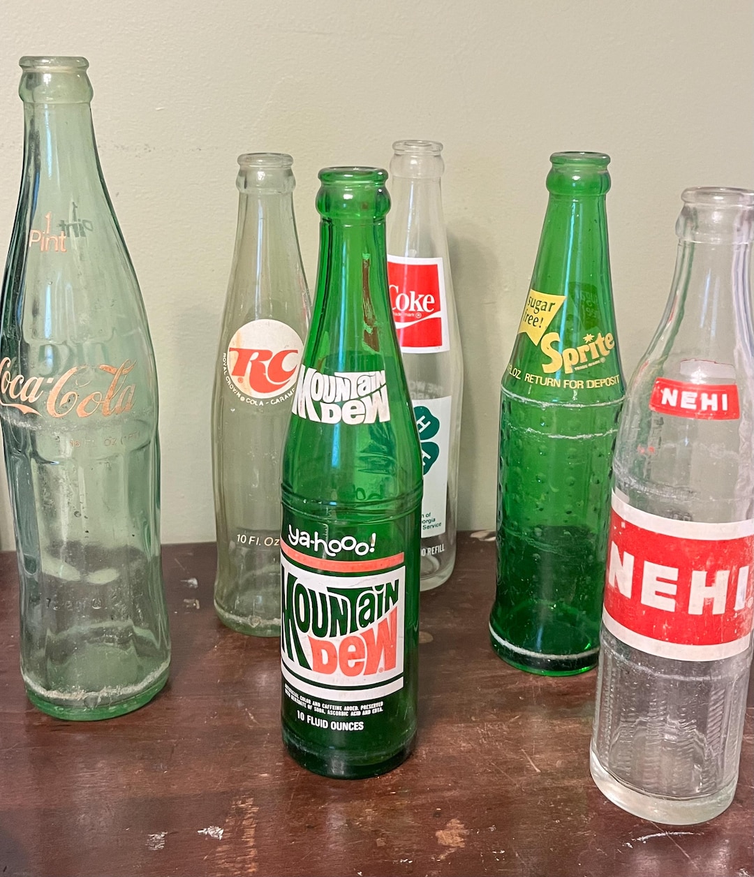Vintage Glass Soda Bottles- 1pint Coke, Sugar Free Sprite, NEHI Glass Bottle, 4H Georgia Coke ...
