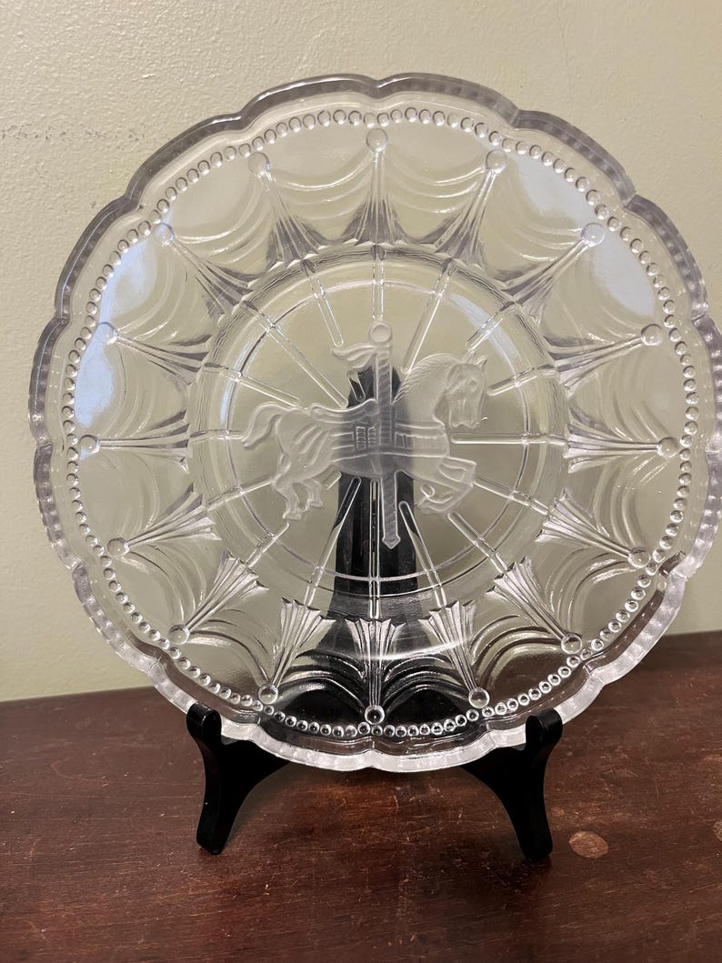 Vintage Celebrations Carousel 8" Plate Pressed Glass With a Frosted ...
