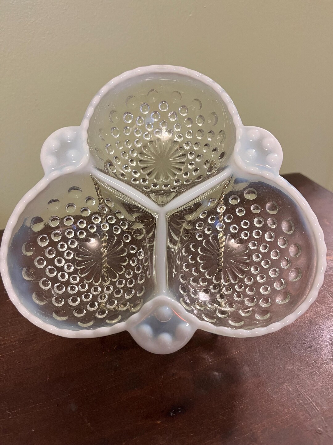 Fenton Moonstone Hobnail Glass Three Section Dish - Etsy