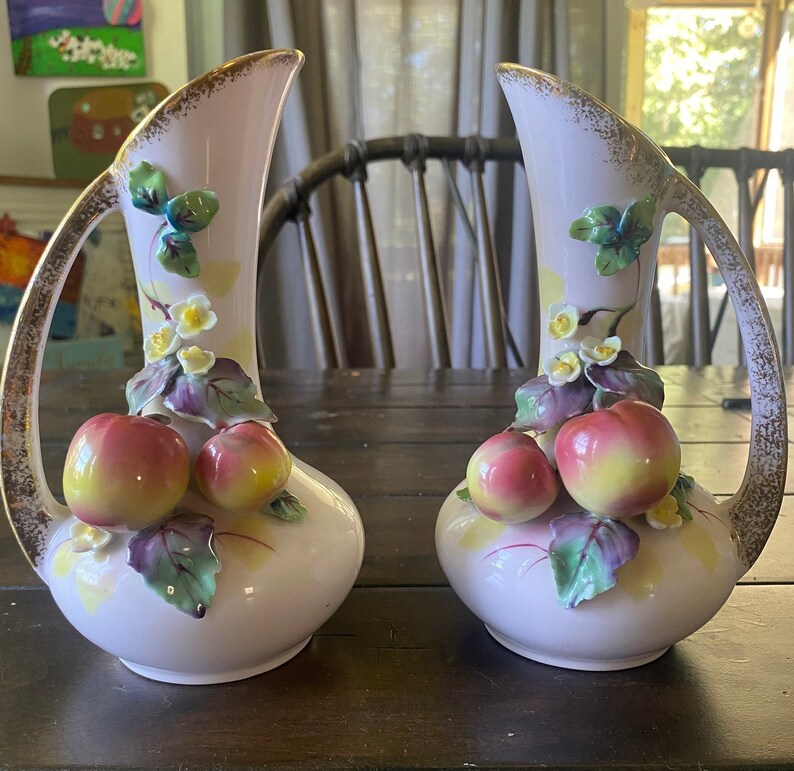 Lefton Pink Ewer China Vases- Hand Painted Made in 1955 - Etsy