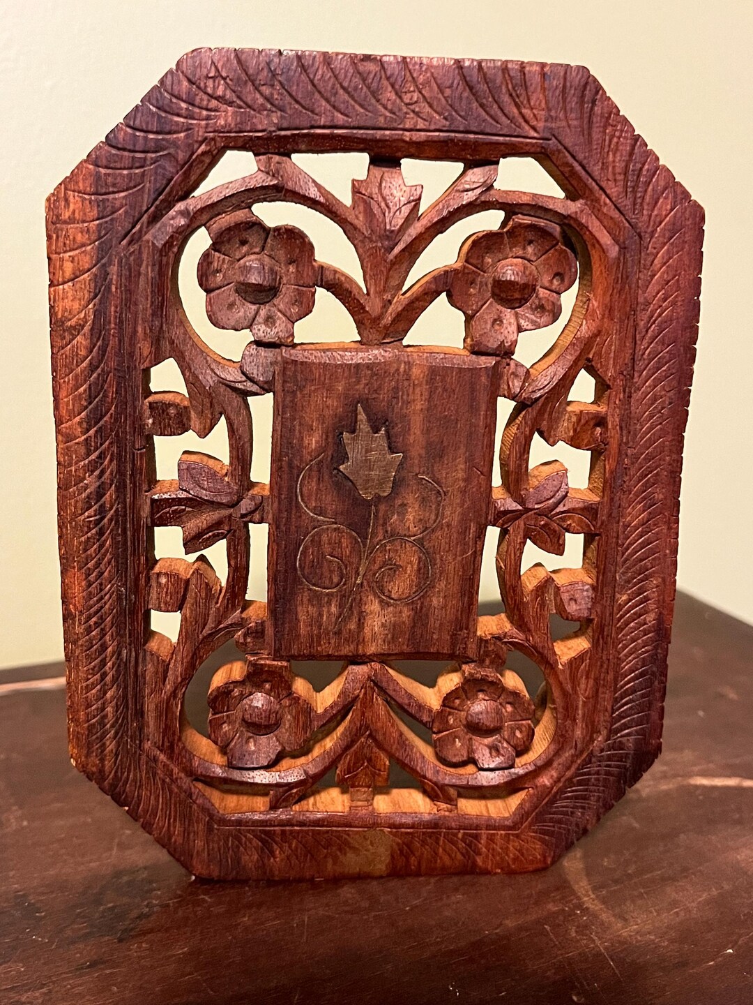 Carved Wood Trivet With Brass Inlay Made in India - Etsy