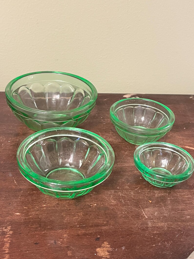 Stacking Green Depression Glass Small Nesting Kitchen Bowls Set of 4 - Etsy