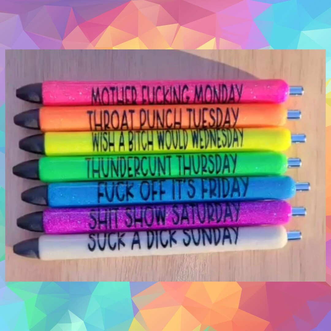 Monday-sunday Glitter Pen Set| Bad Word Pens | Glitter Pens | Black Ink ...