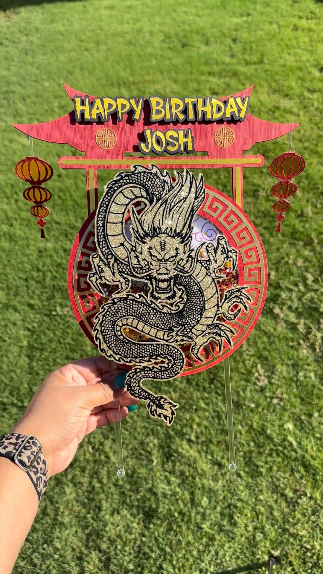 Dragon Birthday Cake Topper | Red & Gold Shaker, Keepsake Decor - Etsy