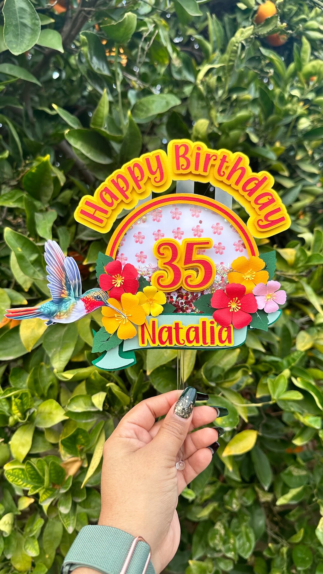 Floral Cake Topper | Hummingbird Shaker | Age Cake Topper | Hummingbird ...