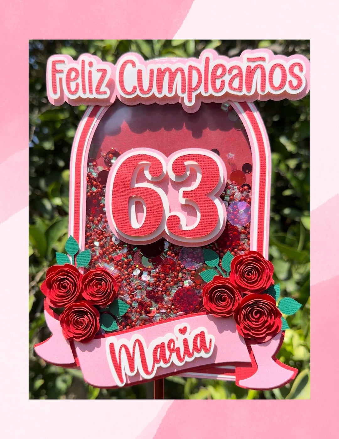 Rose Birthday Cake Topper | Personalized Shaker, Keepsake Decor - Etsy