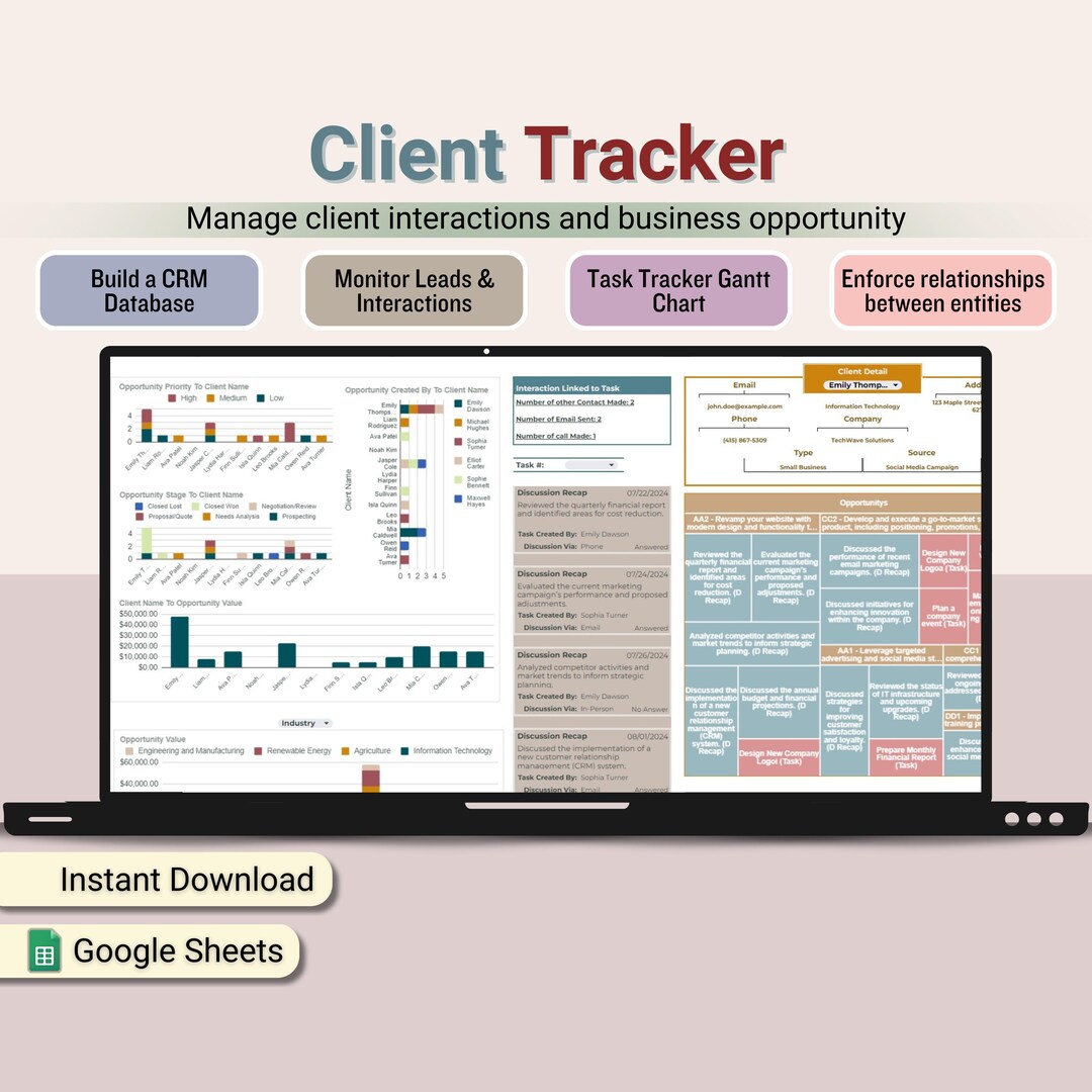 Client Tracker, Customer Relationship Management Spreadsheet, Lead ...
