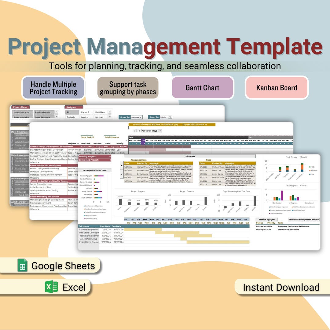 Multiple Project Management Template, Automatic Timeline Gantt Chart ...